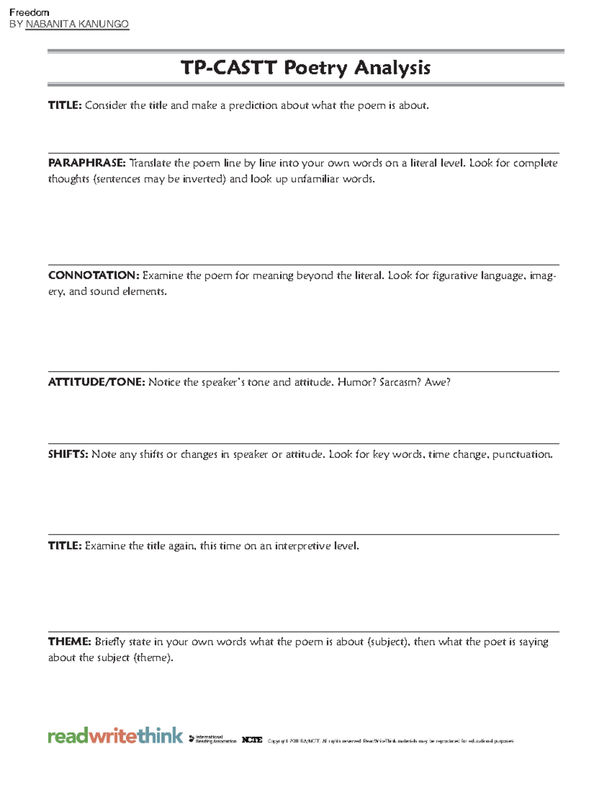 30738 TP-CASTT Poetry Analysis - Detailed Notes for Study - Studocu