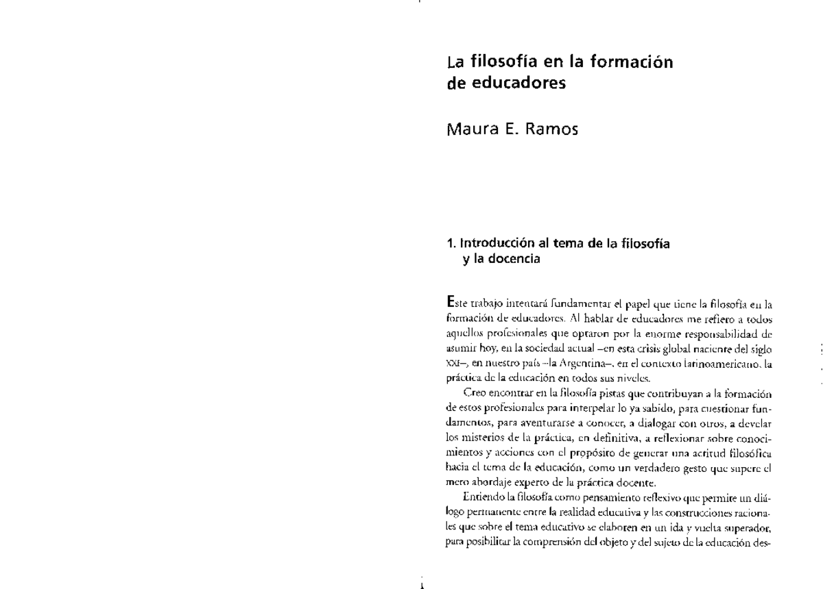 Filosofía y Formación Docente: Reflexiones Críticas en Educación - Studocu
