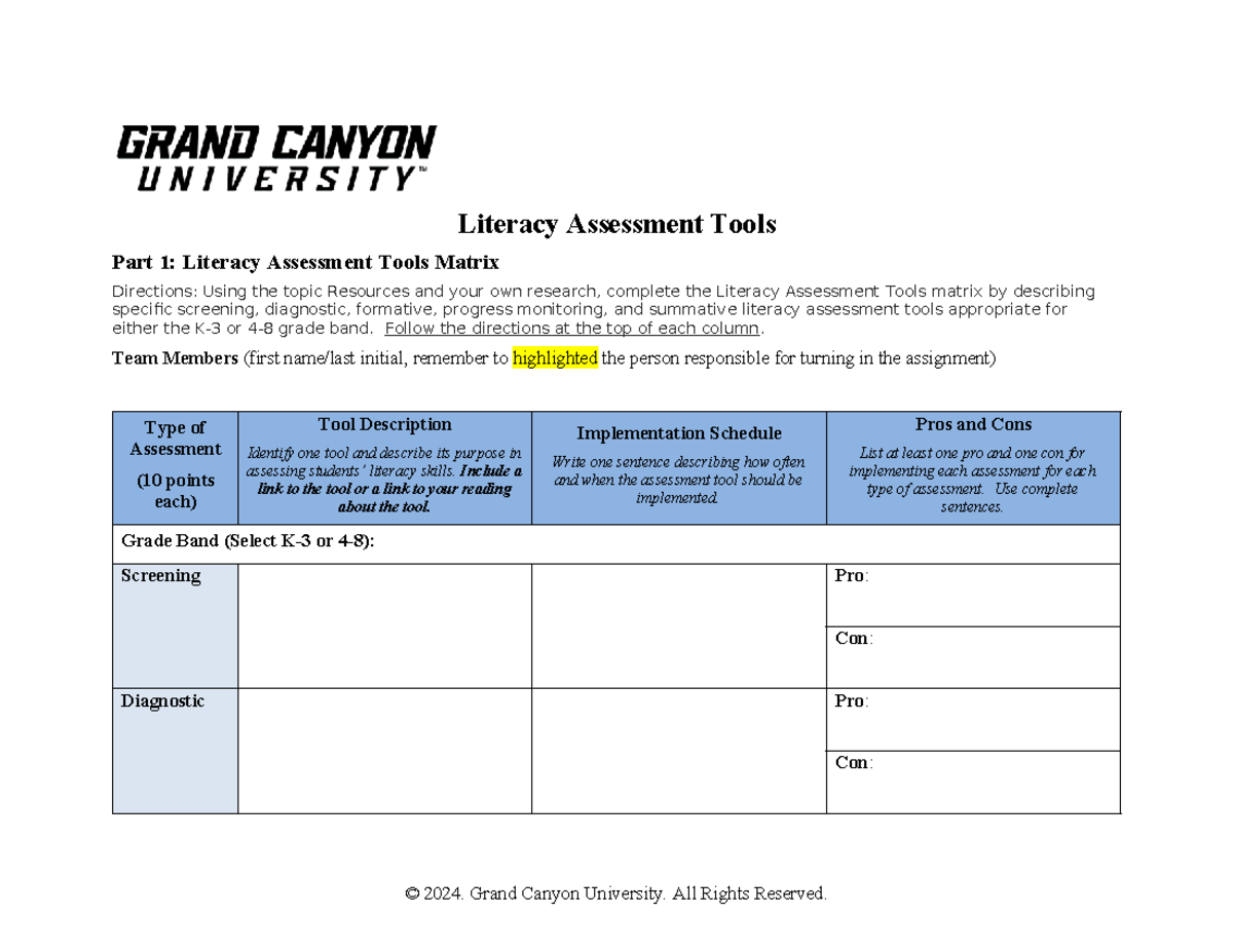 REA-326-RS-T2-Literacy Assessment Tools Matrix and Reflection Guide ...