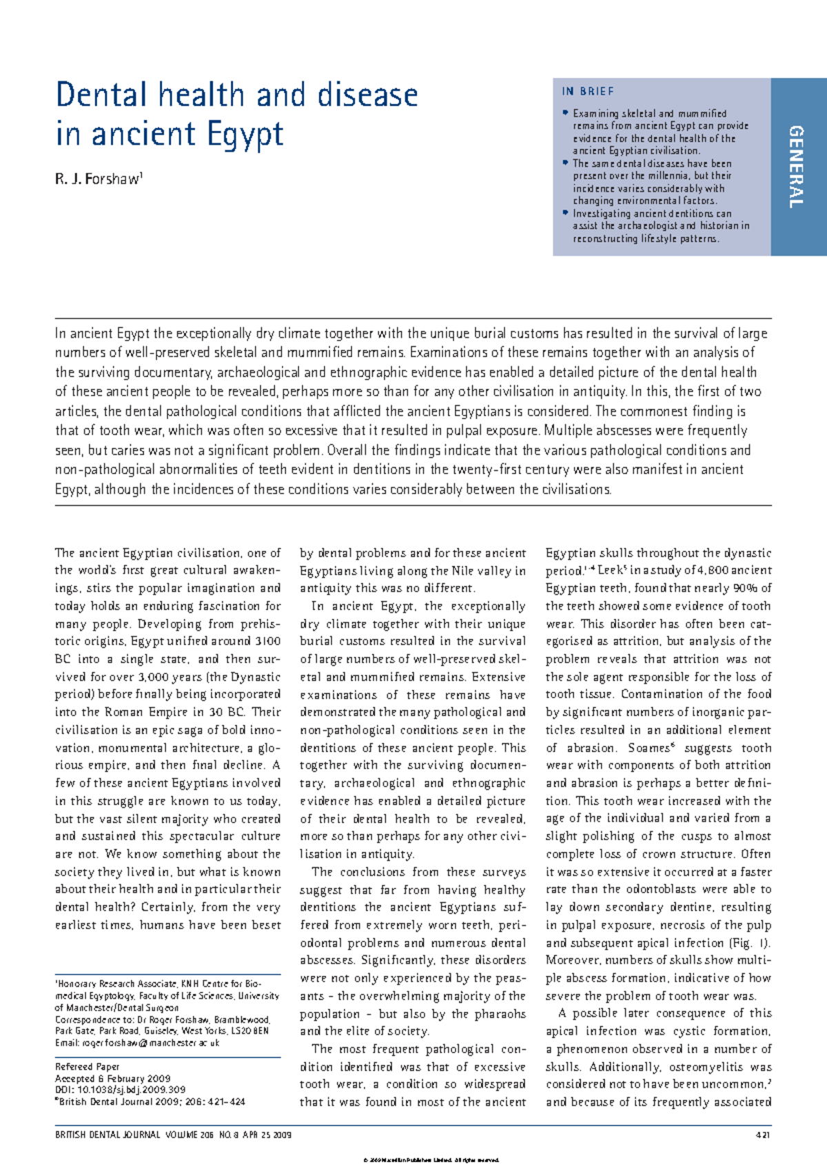 Dental Health and Disease in Ancient Egypt: Insights from Skeletal ...