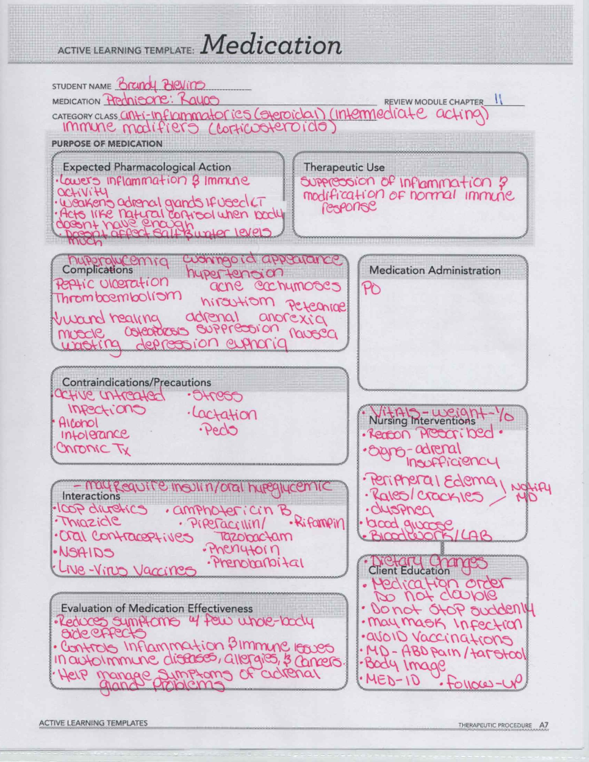 Week 11 - Drug cards - ACTIVE LEARNING TEMPLATE: Medication STUDENT ...