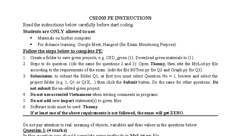 CSD203 PE Q1A Instructions for Coding Assignment - Studocu