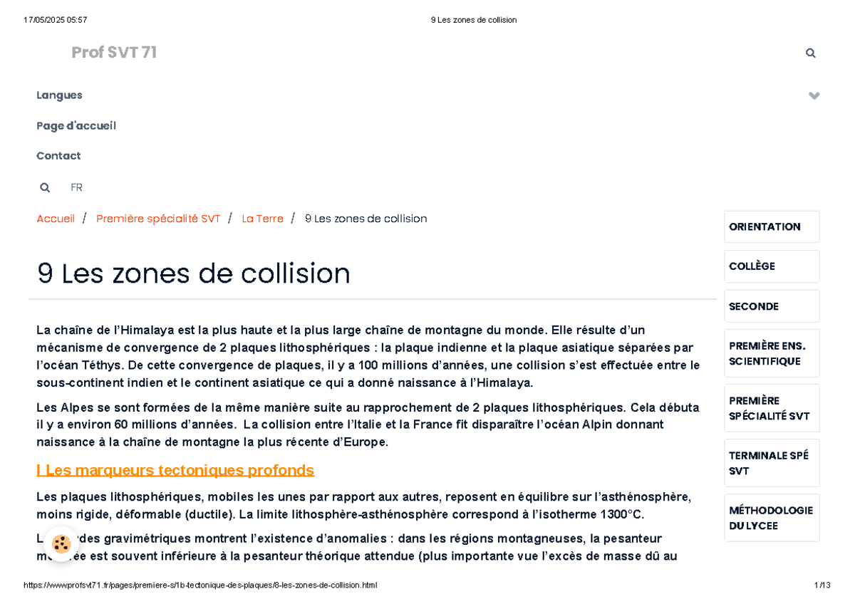Les zones de collision en SVT 71 : Mécanismes et Marqueurs Tectoniques ...