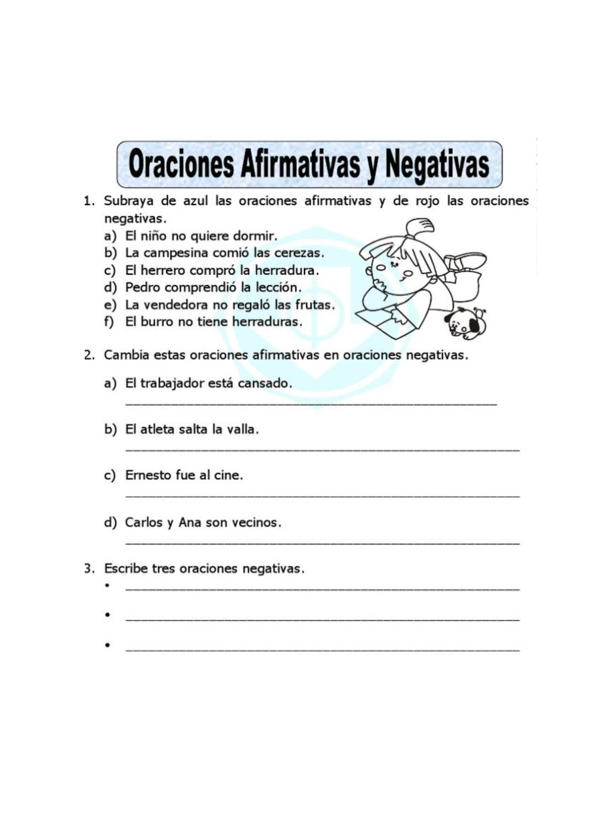Oraciones Afirmativas y Negativas: Ejercicios y Actividades - Studocu