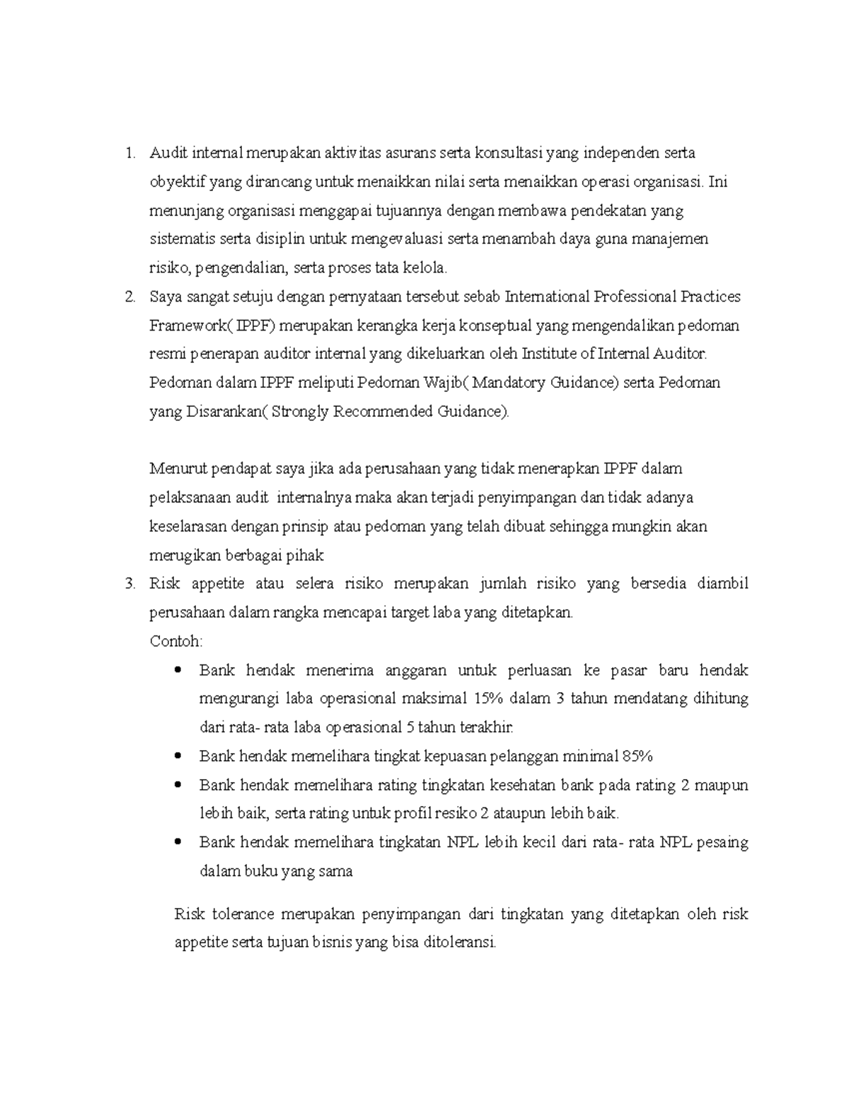 UTS Audit Internal - Audit internal merupakan aktivitas asurans serta konsultasi yang independen ...