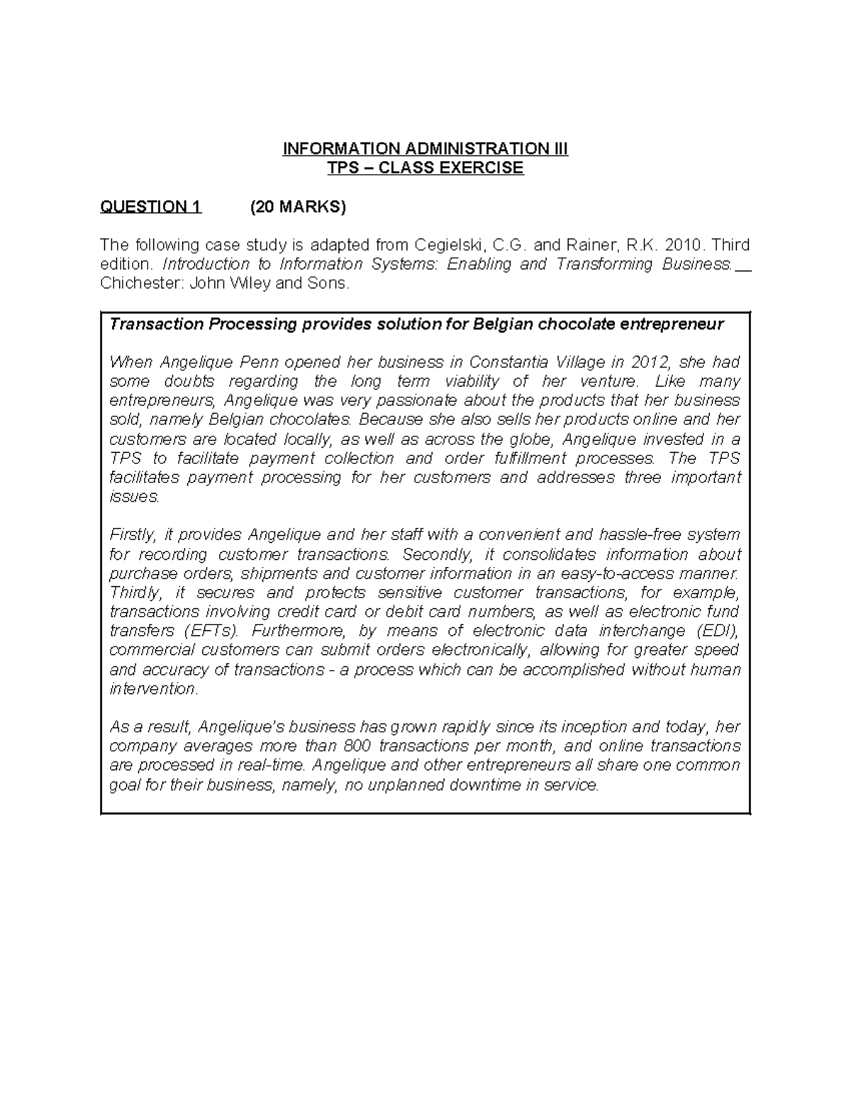 TPS Class Exercise 1: Case Study on Transaction Processing Solutions ...