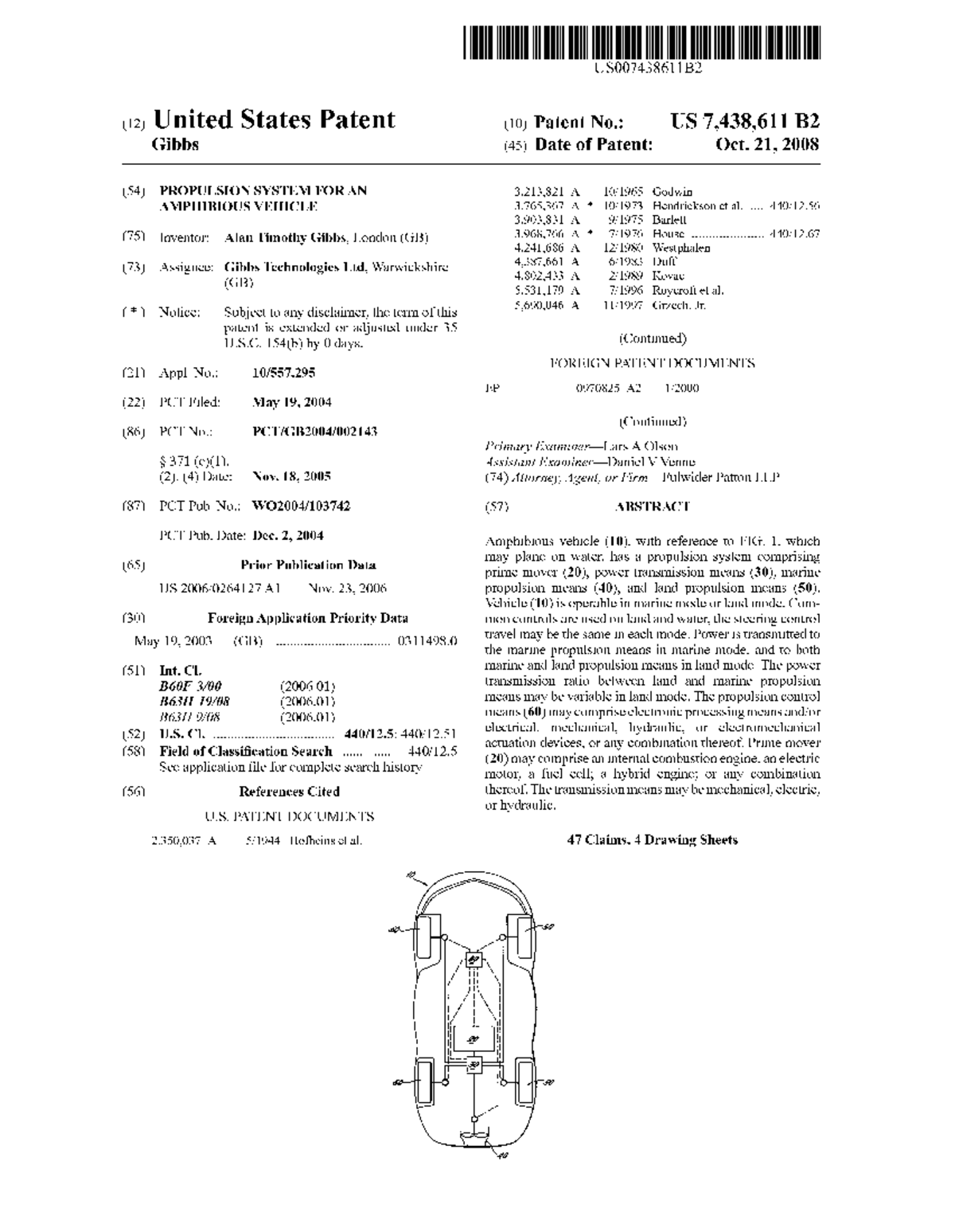Propulsion System for Amphibious Vehicles: Patent US7438611B - Studocu