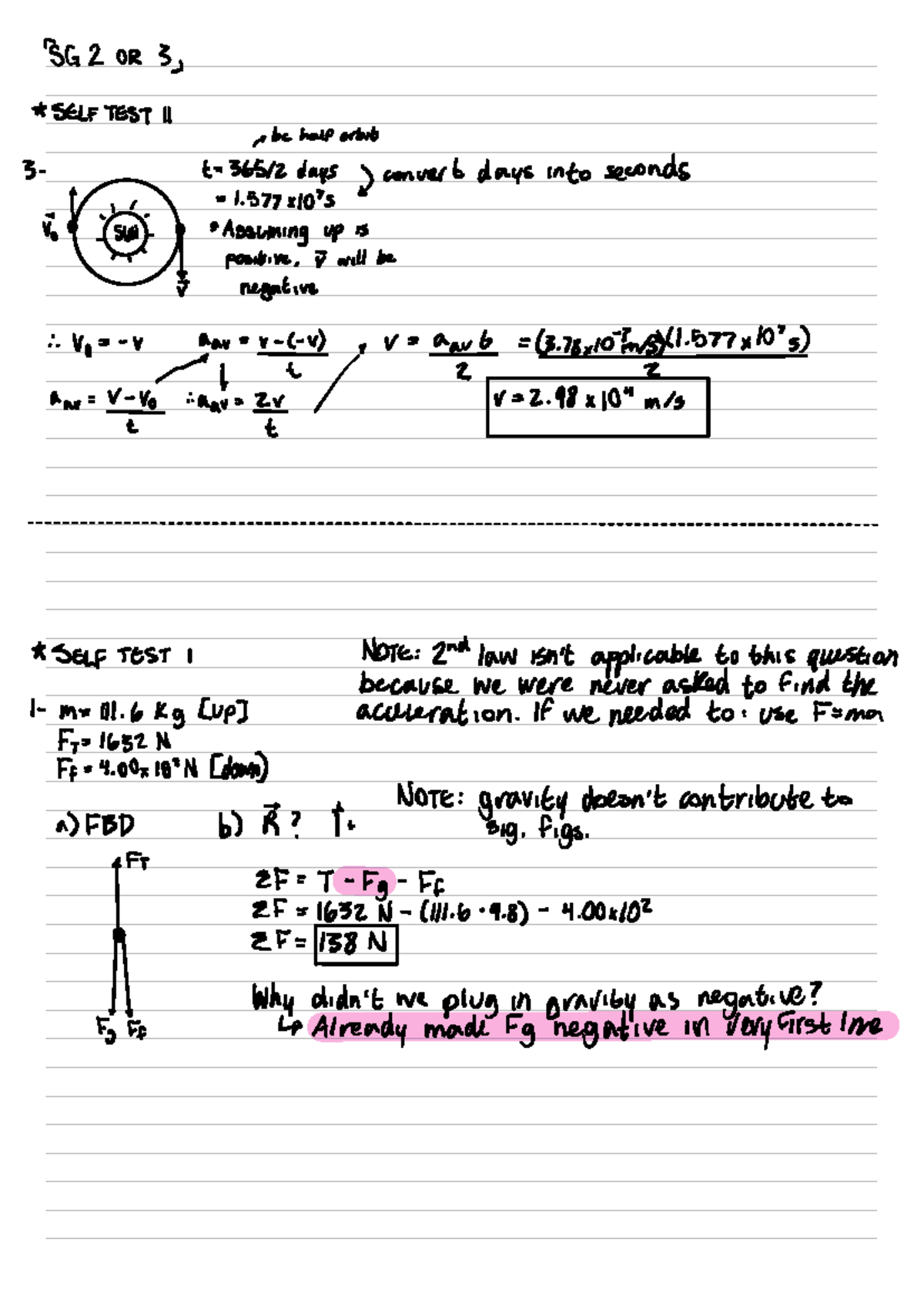 SG 2 Practice Problems: Self Test II Study Guide for Physics Concepts ...