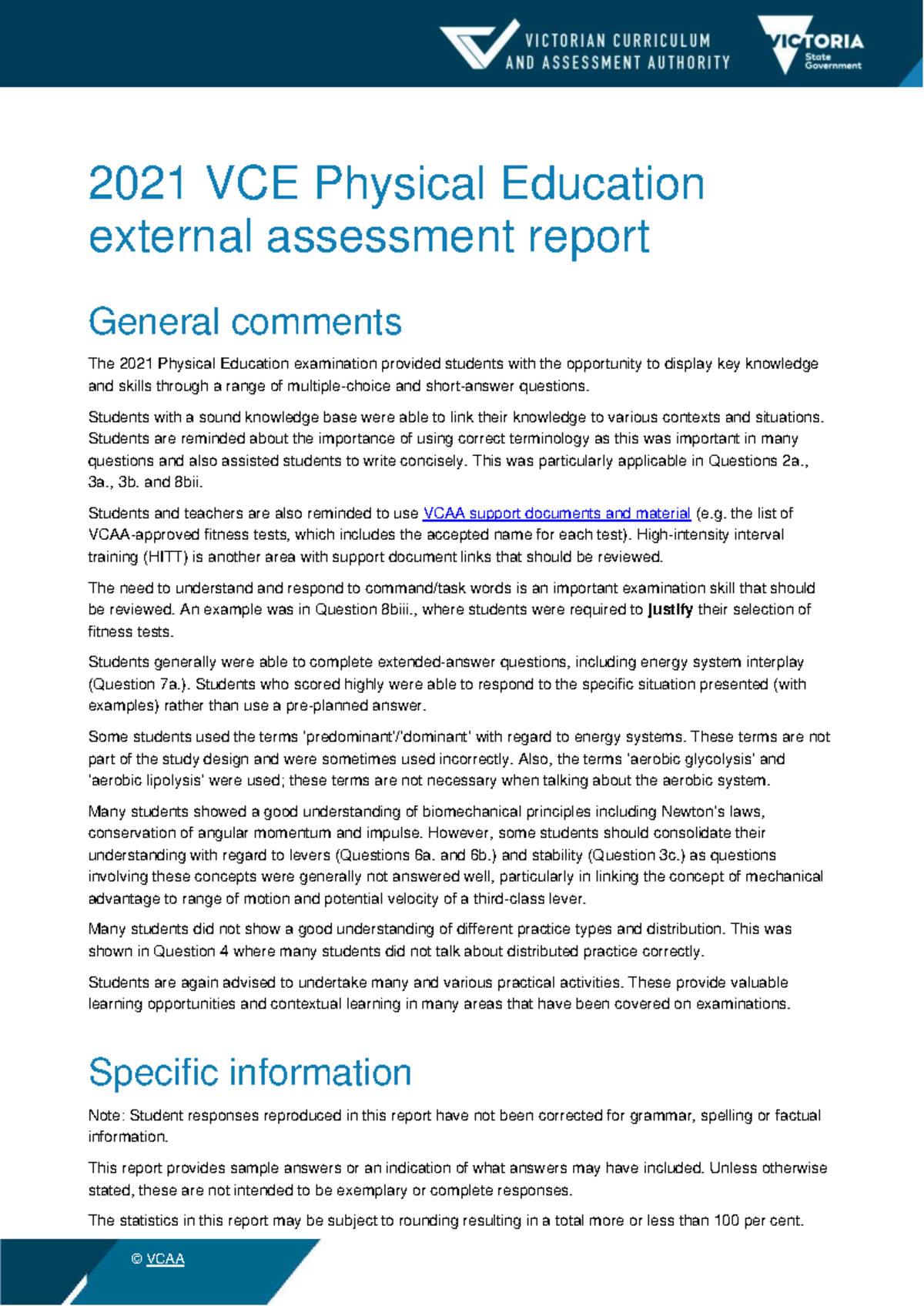 2021 VCE Physical Education External Assessment Report Insights - Studocu