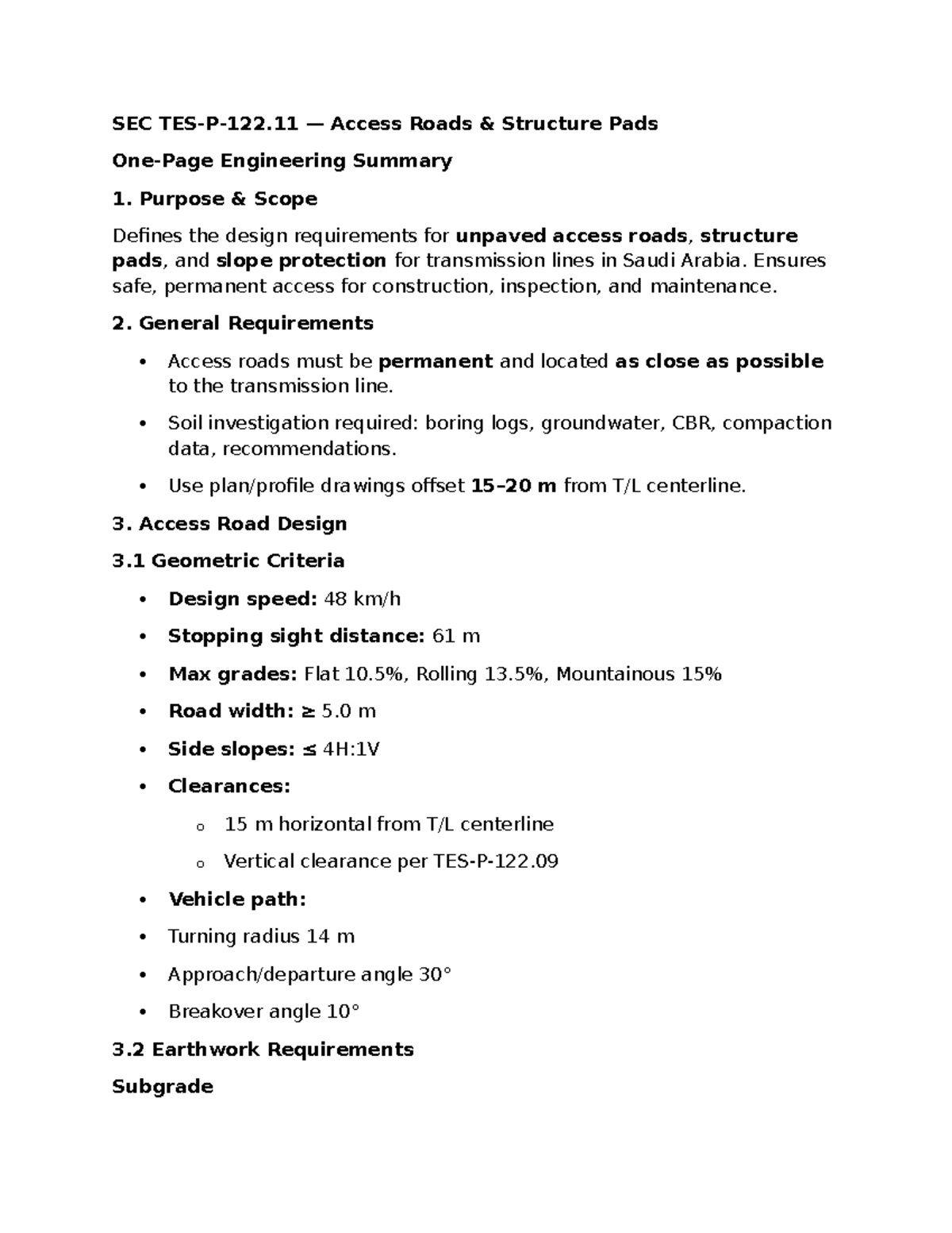 SEC HEP Access Roads & Structure Pads Engineering Summary - Studocu