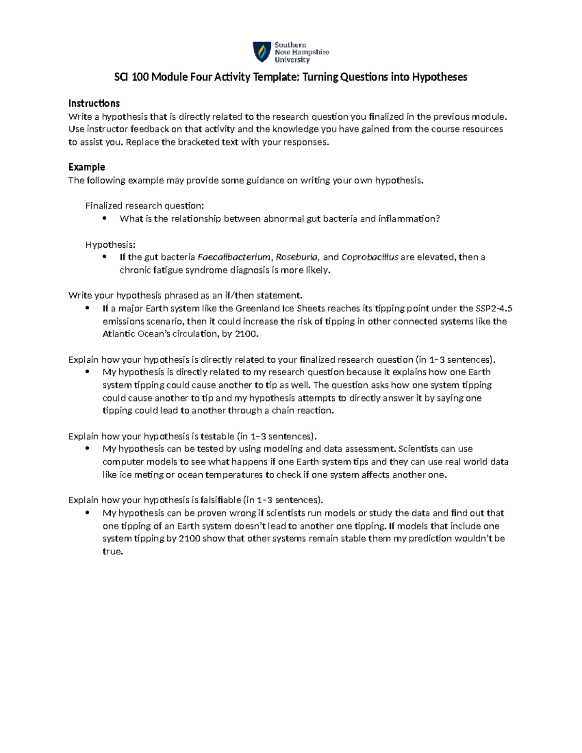 SCI 100 Module 4 Activity: Formulating Hypotheses from Research ...