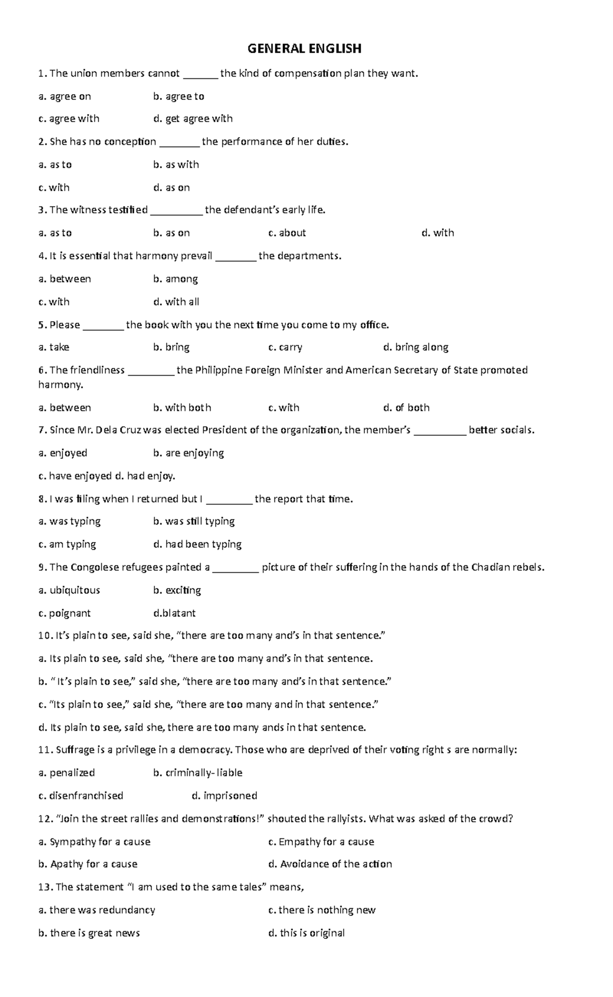 Additional General English Test 2: Practice Questions & Key - Studocu