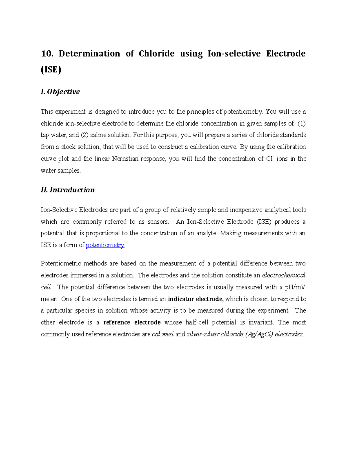 Expt. 10: Chloride Determination via Ion-Selective Electrode (ISE ...
