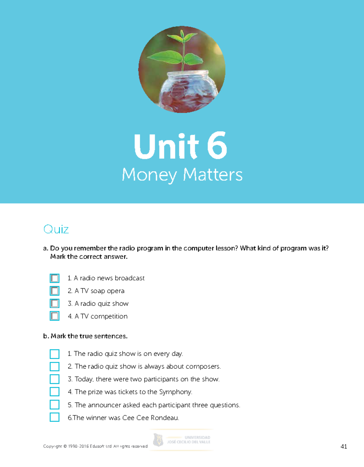Unit 6 Money Matters Workbook: Quiz & Activities on Finance - Studocu
