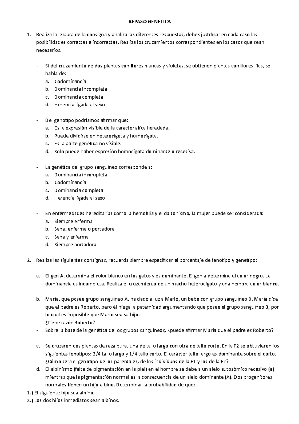 Repaso Genetica - Choice de genética para repasar. Materia FSH primer ...