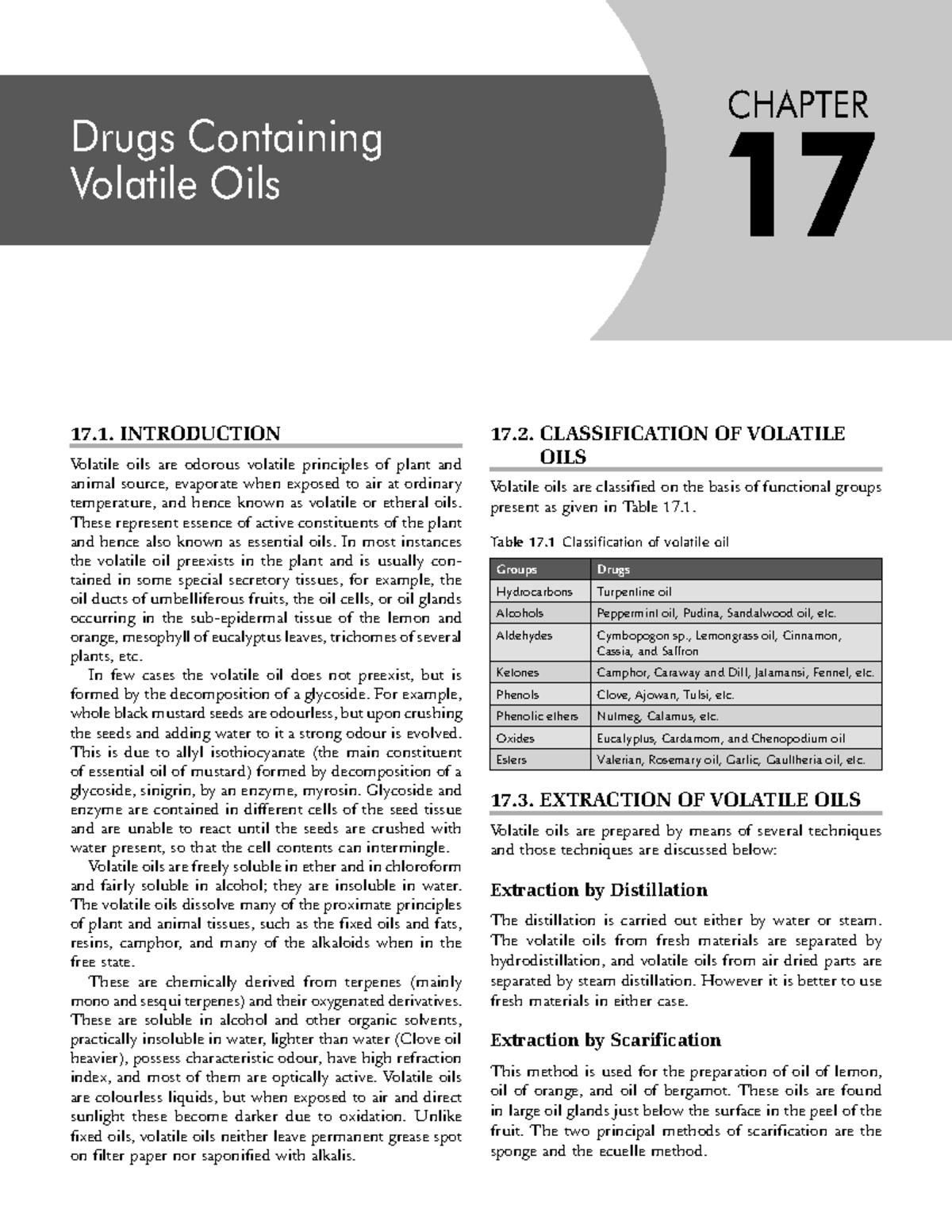 289-291 - Pharmacognosy - Drugs Containing Volatile Oils CHAPTER 17 17. INTRODUCTION Volatile ...