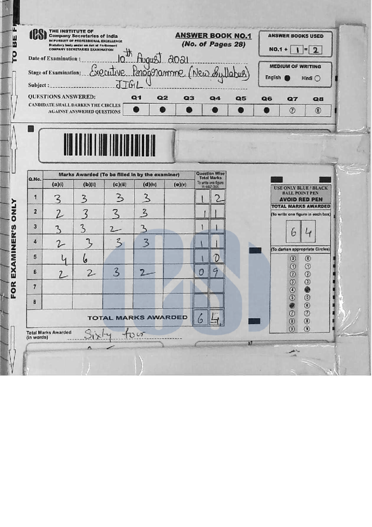 JIGL CS EXECUTIVE: Answer Book for Company Secretaries Exam 2021 - Studocu