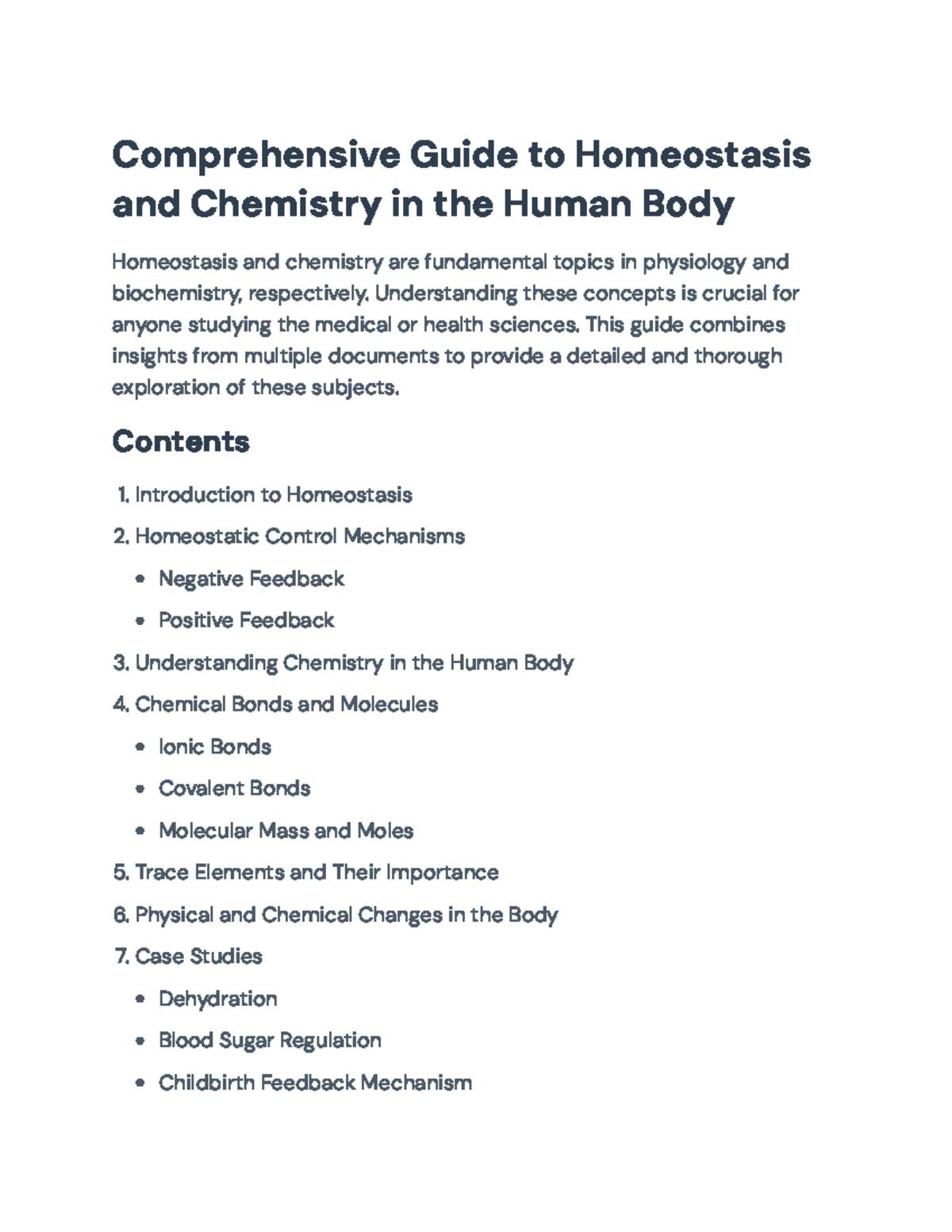 Comprehensive Guide to Homeostasis & Chemistry in the Human Body ...