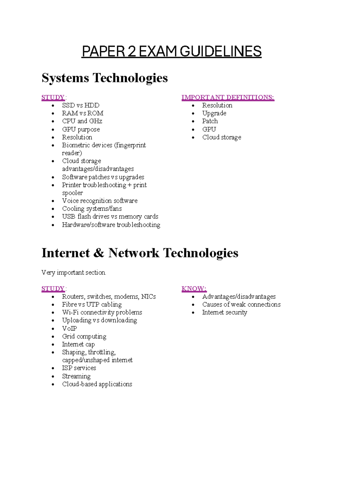 Paper 2 Exam Guidelines: Systems Tech Overview & Key Concepts - Studocu