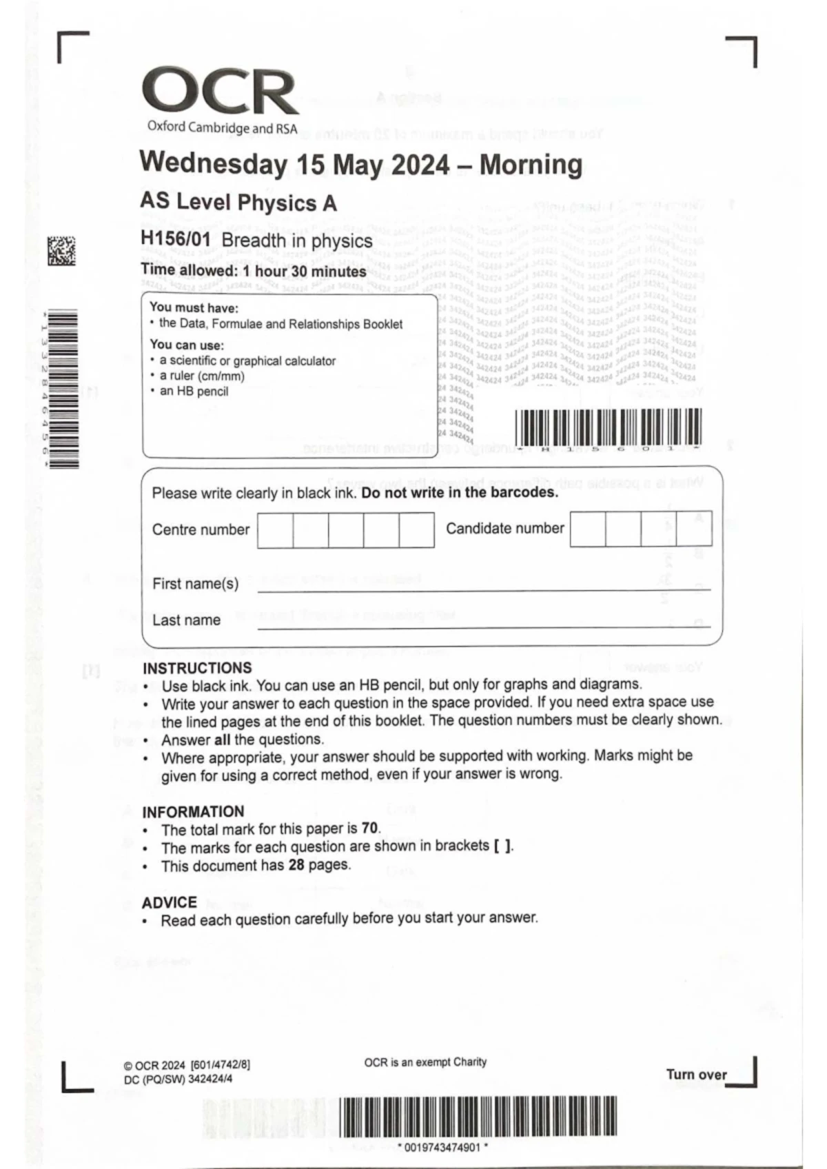 Data, Formulae & Relationships Booklet - Physics A AS-level (OCR) - Studocu