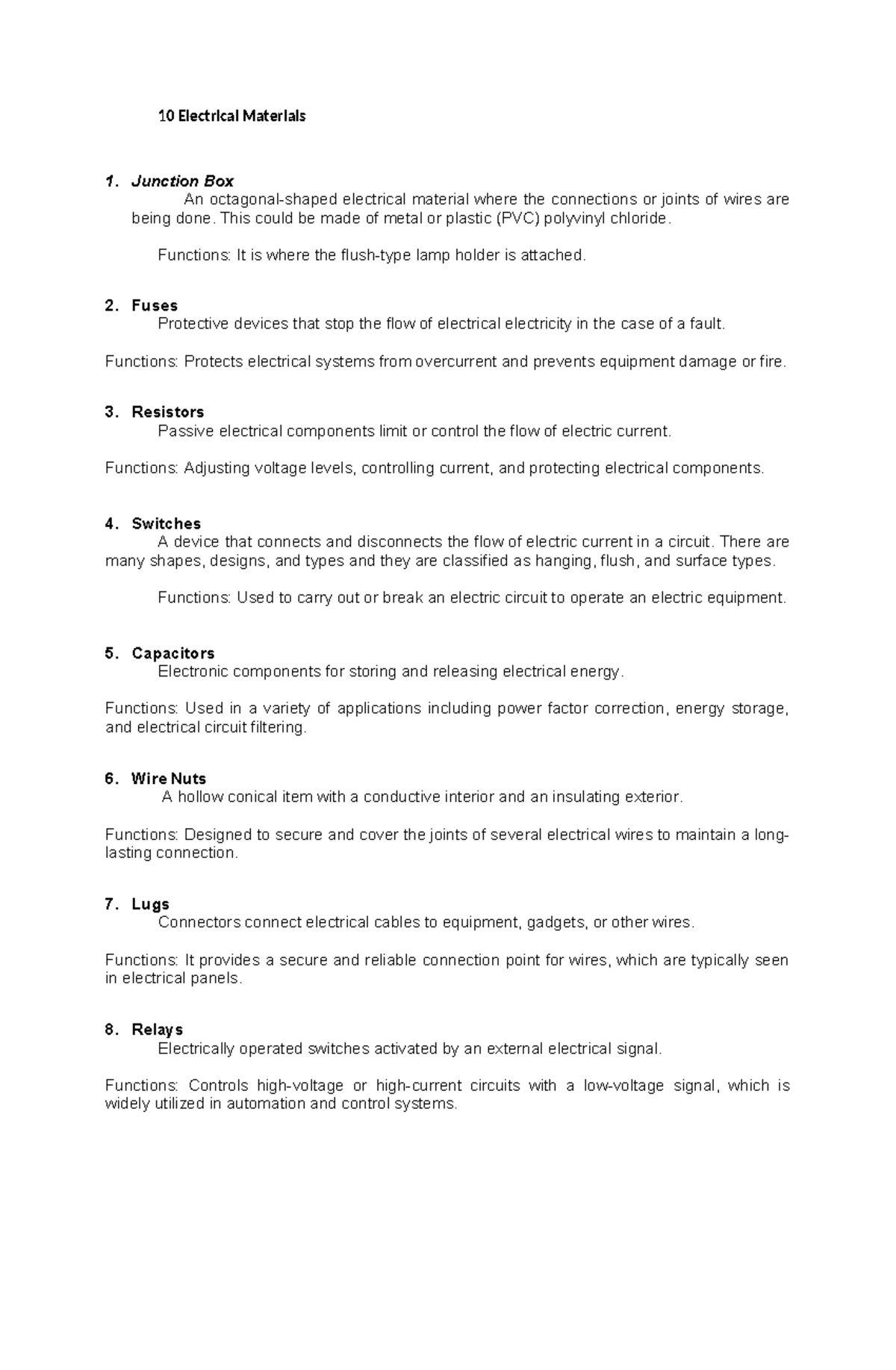 CE Eng Utilities 1: Key Electrical Materials and Their Functions - Studocu