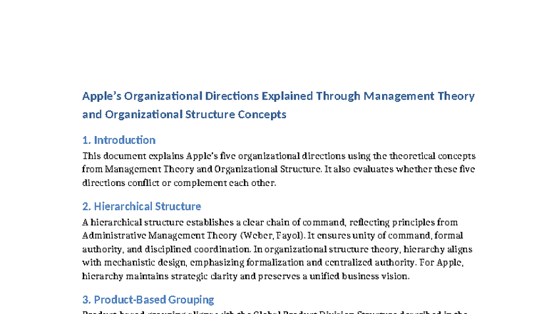 Organizational Directions: Management Theory & Structure Concepts - Studocu
