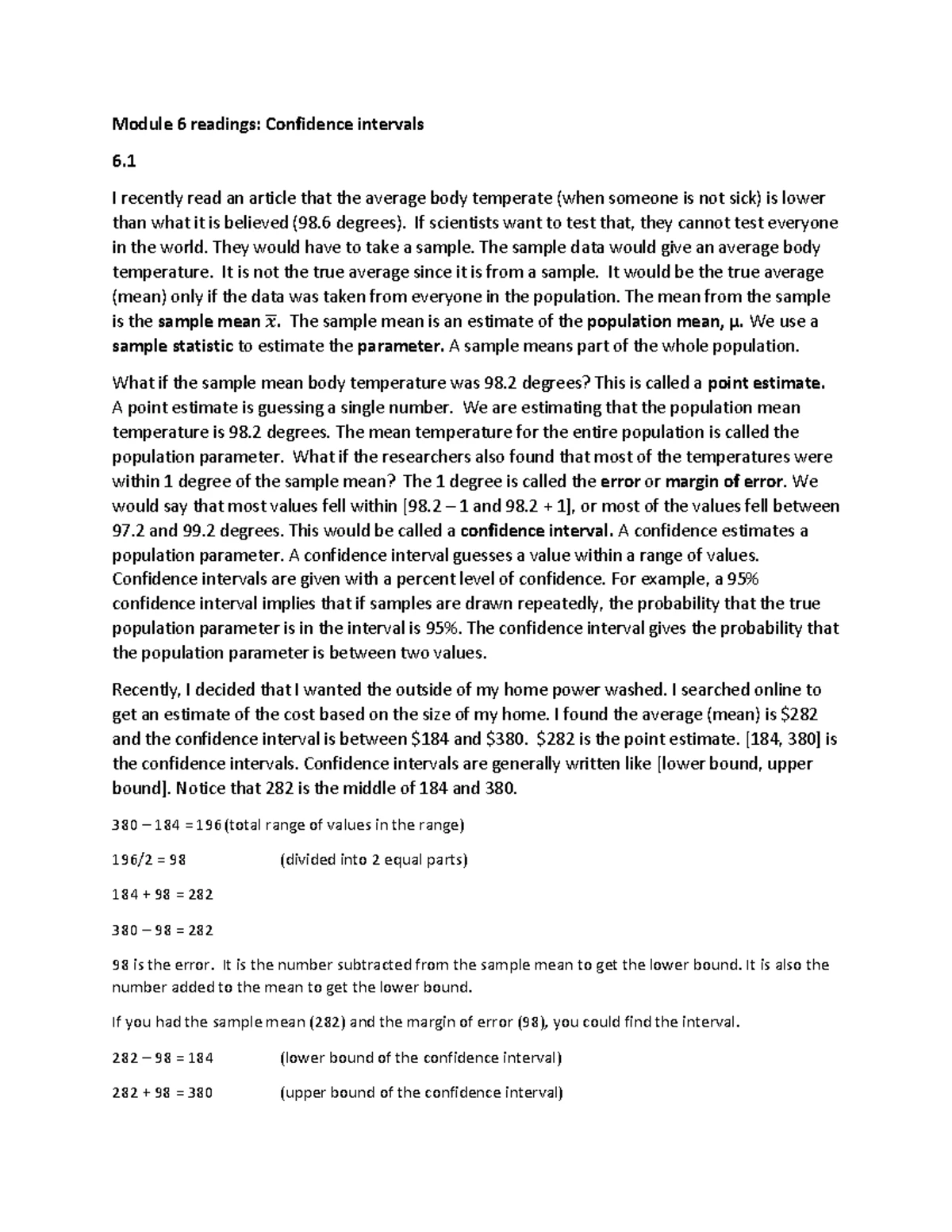 MAT 240 Module 6 Discussion Post Confidence Intervals - Maleka Monono ...