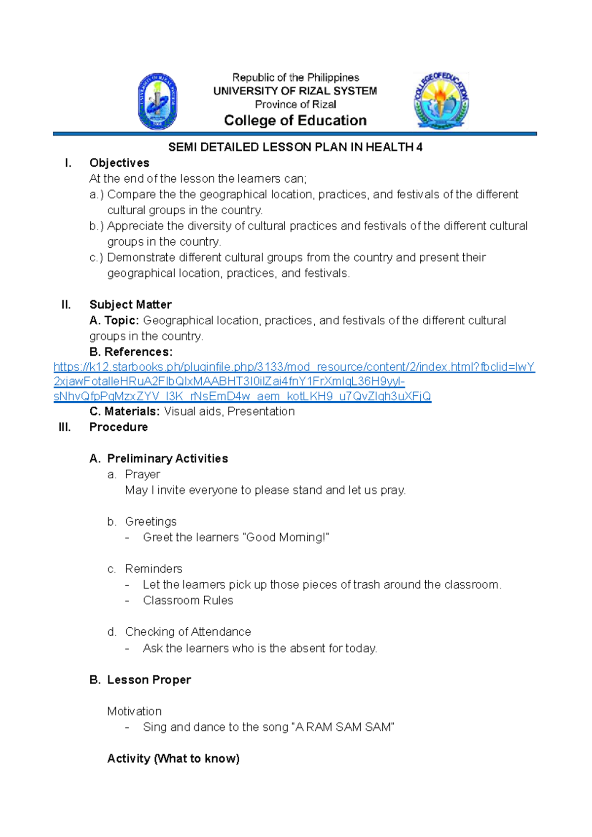 LP IN HEALTH 4 - Semi Detailed Lesson Plan on Cultural Diversity - Studocu
