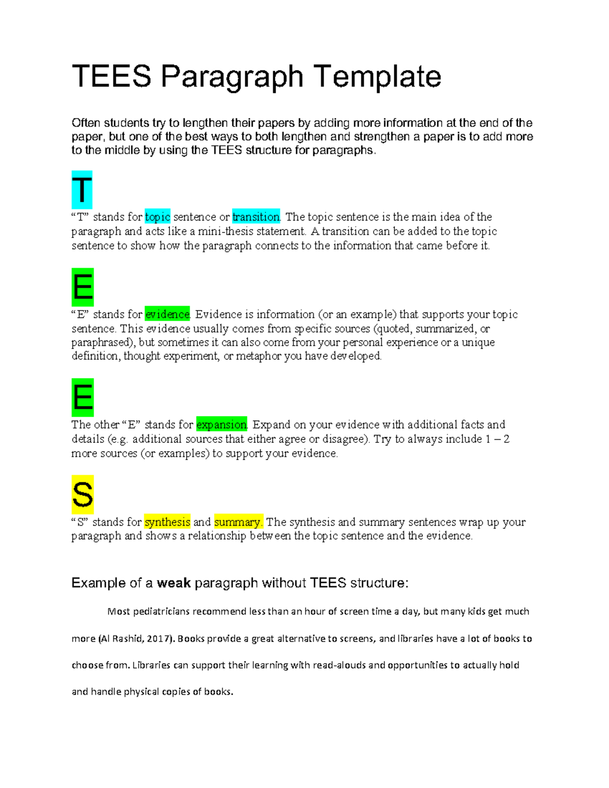 TEES Paragraph Structure Template for Enhanced Writing Techniques - Studocu