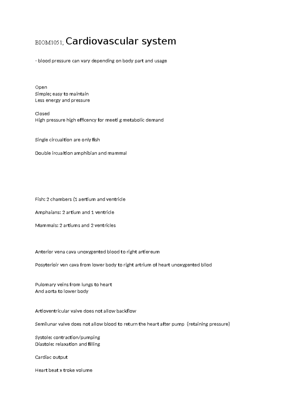 BIOM1051; Overview of the Cardiovascular System Functions and Structure ...
