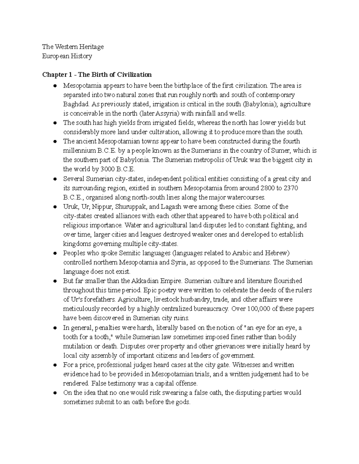 Western Heritage Lecture Notes: Civilizations and their Evolution - Studocu