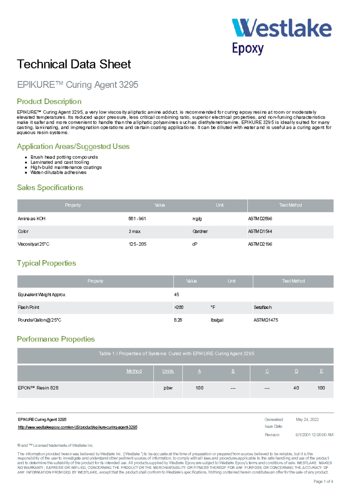 Technical Data Sheet for EPIKURE 3295 Curing Agent - Studocu