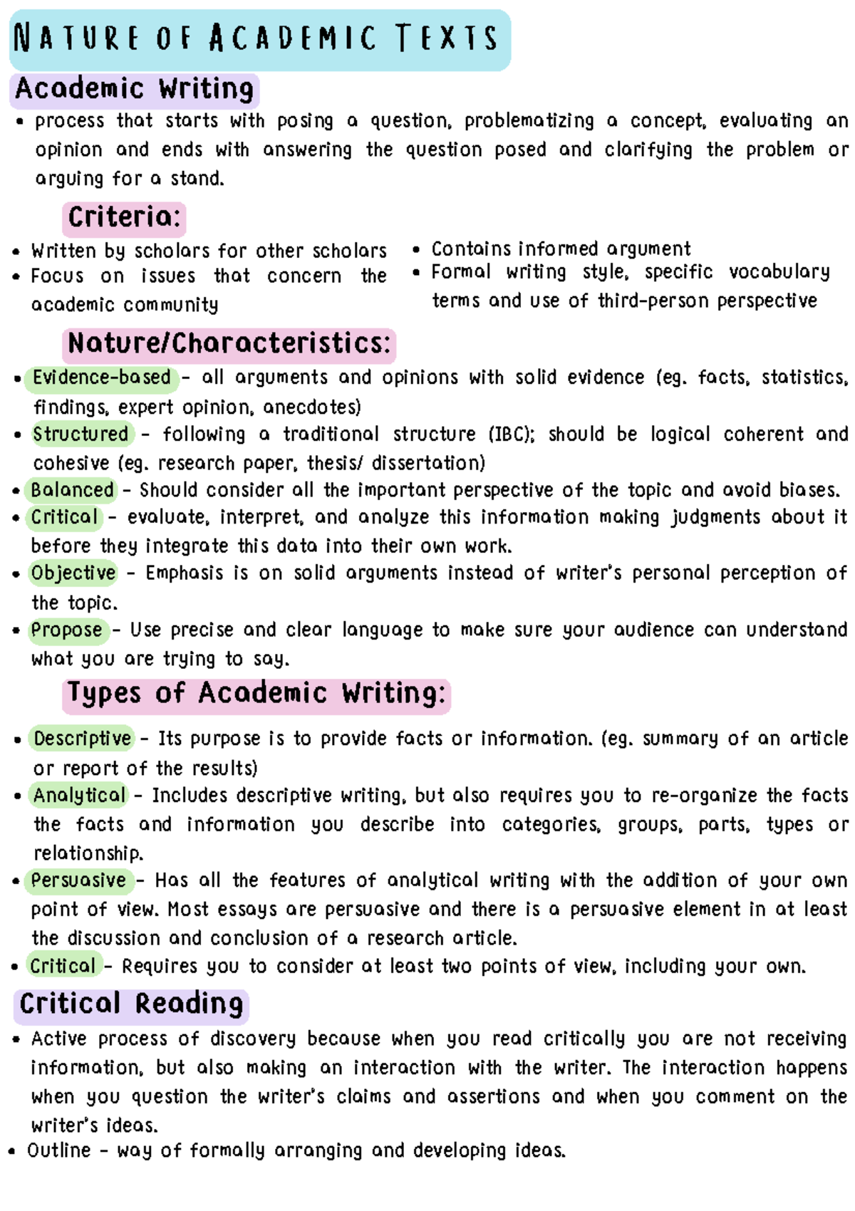 3rd q engapp notes - Nature of Academic Texts Academic Writing process ...