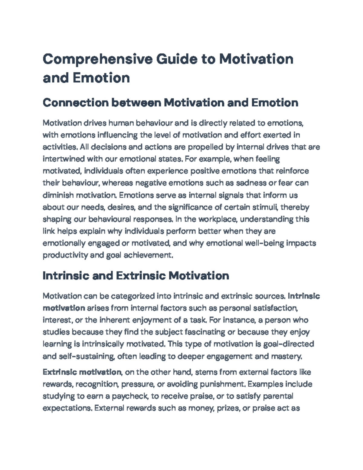 Comprehensive Overview of Motivation and Emotion Theories (PSY 101 ...