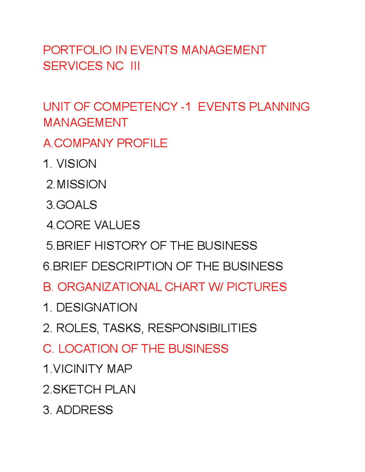 Portfolio for Events Management Services NC III - Detailed Overview ...