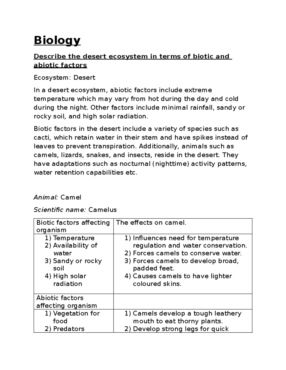 Biology - Biology Describe the desert ecosystem in terms of biotic and ...