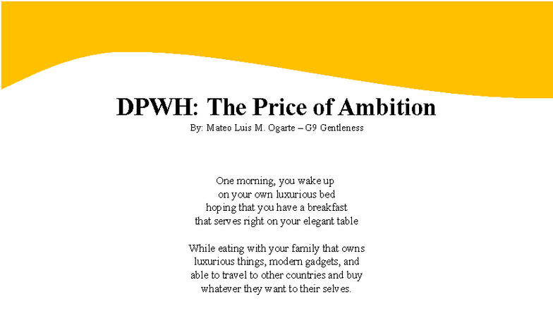 DPWH G9 Essay: The Cost of Corruption and Ambition - Studocu
