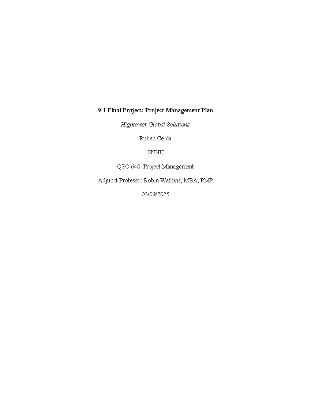 QSO 640: Final Project - Comprehensive Project Management Plan - Studocu