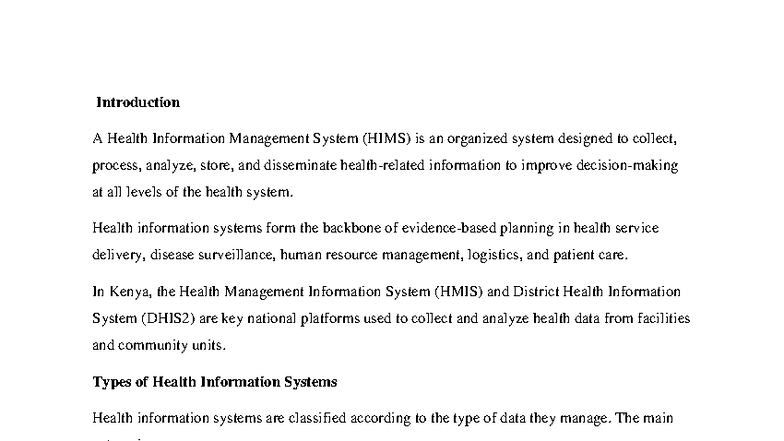 Lesson HISM - Overview of Health Information Management Systems - Studocu