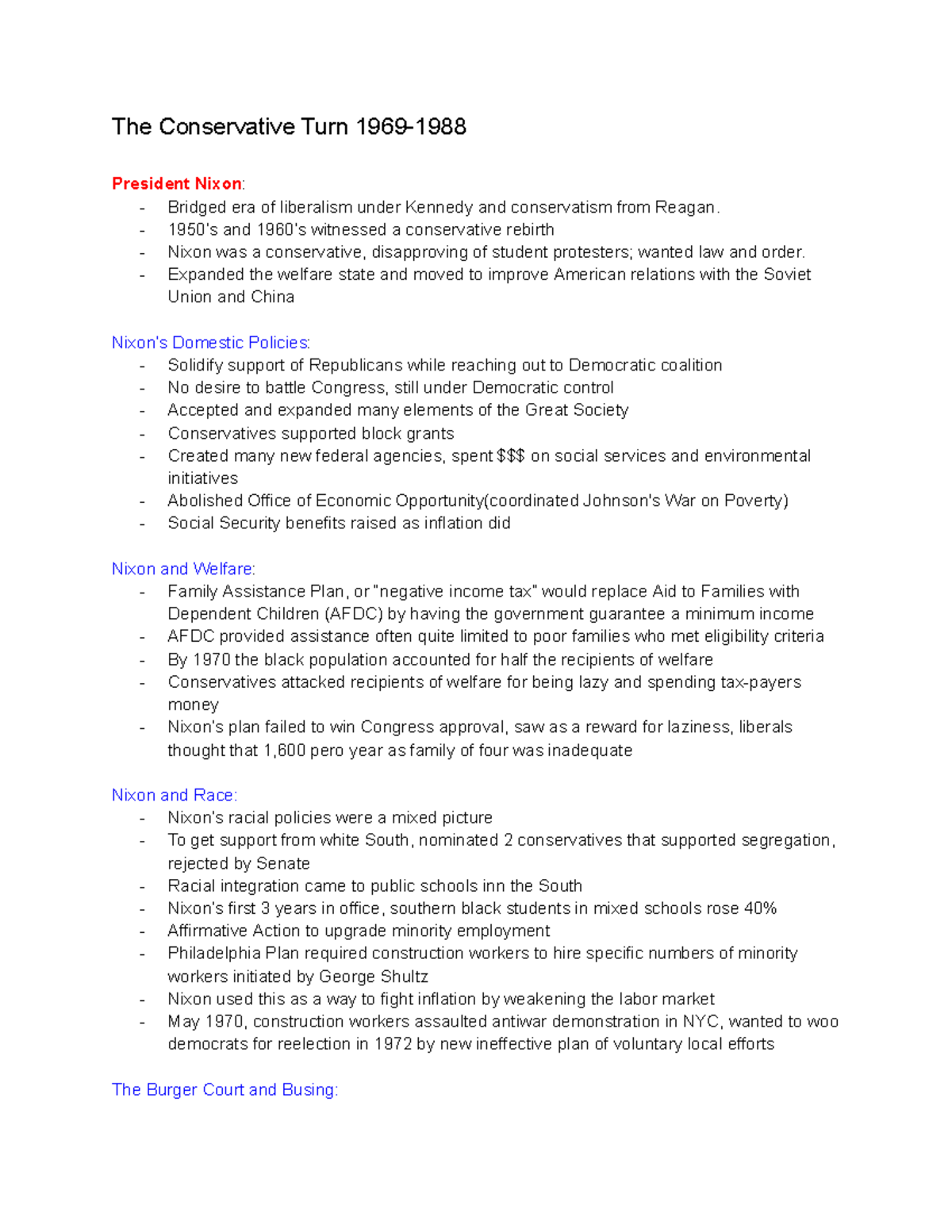 The Conservative Turn: Nixon, Welfare, Race, and the 1970s - Studocu