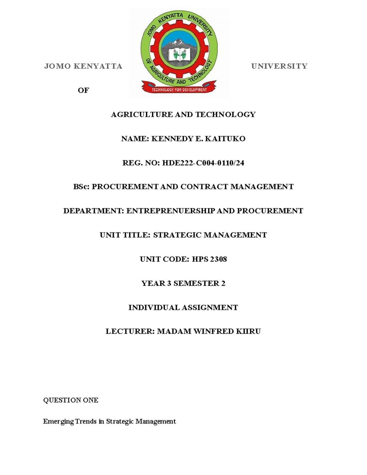 Strategic Management Trends and Challenges - HPS 2308 Assignment - Studocu