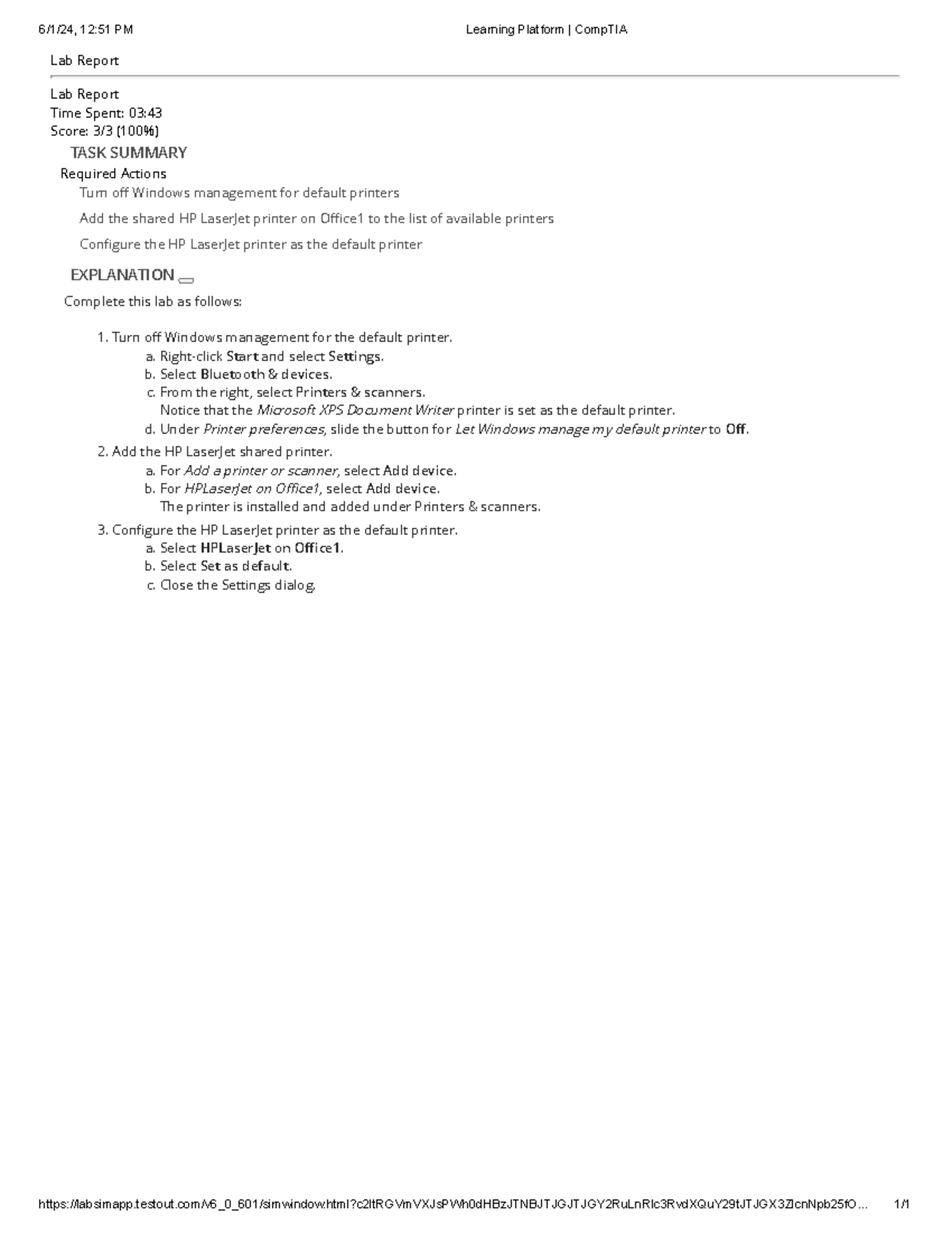 3.5.5 - Lab Report on Configuring Default Printers (Simulation) - Studocu