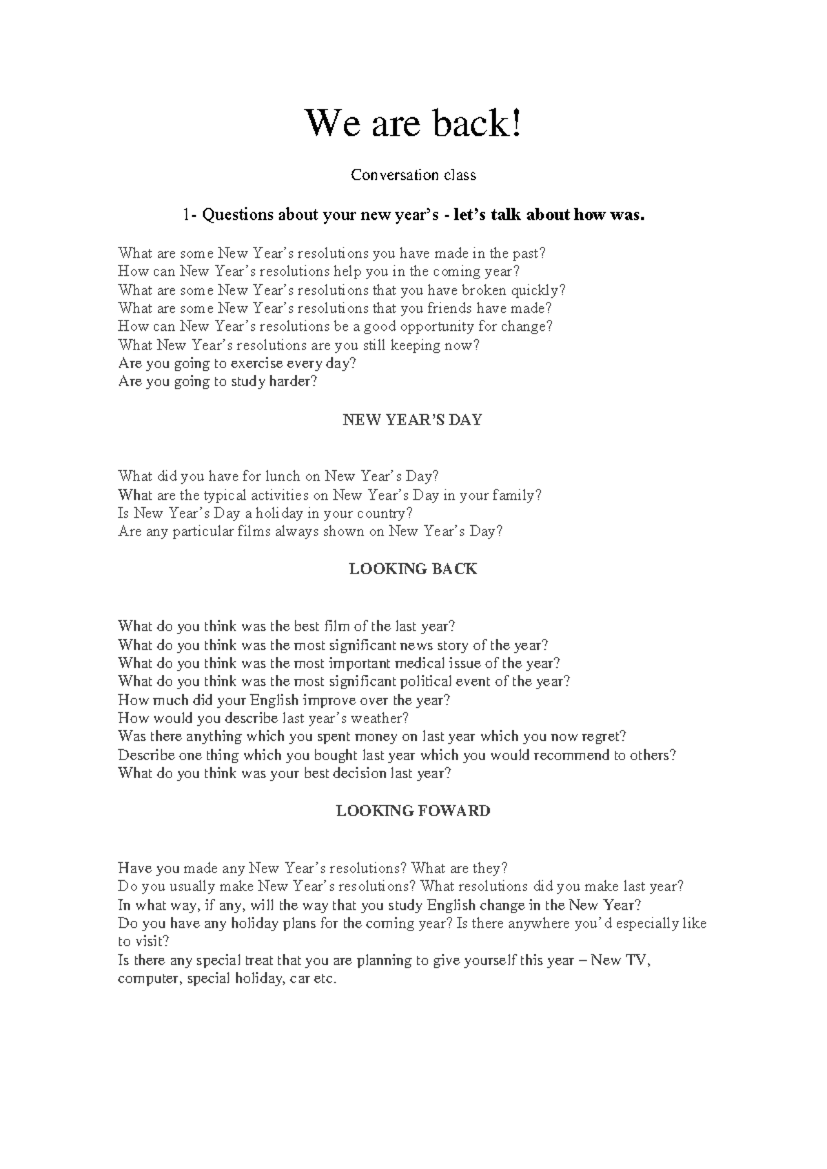 We are back pt 1 - Aula de inglês - We are back! Conversation class 1 ...