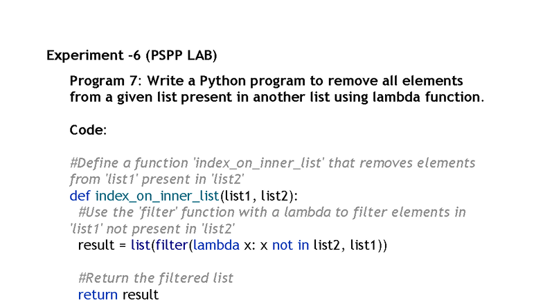 PSPP LAB - Experiment 7: Python Lambda to Filter List Elements - Studocu