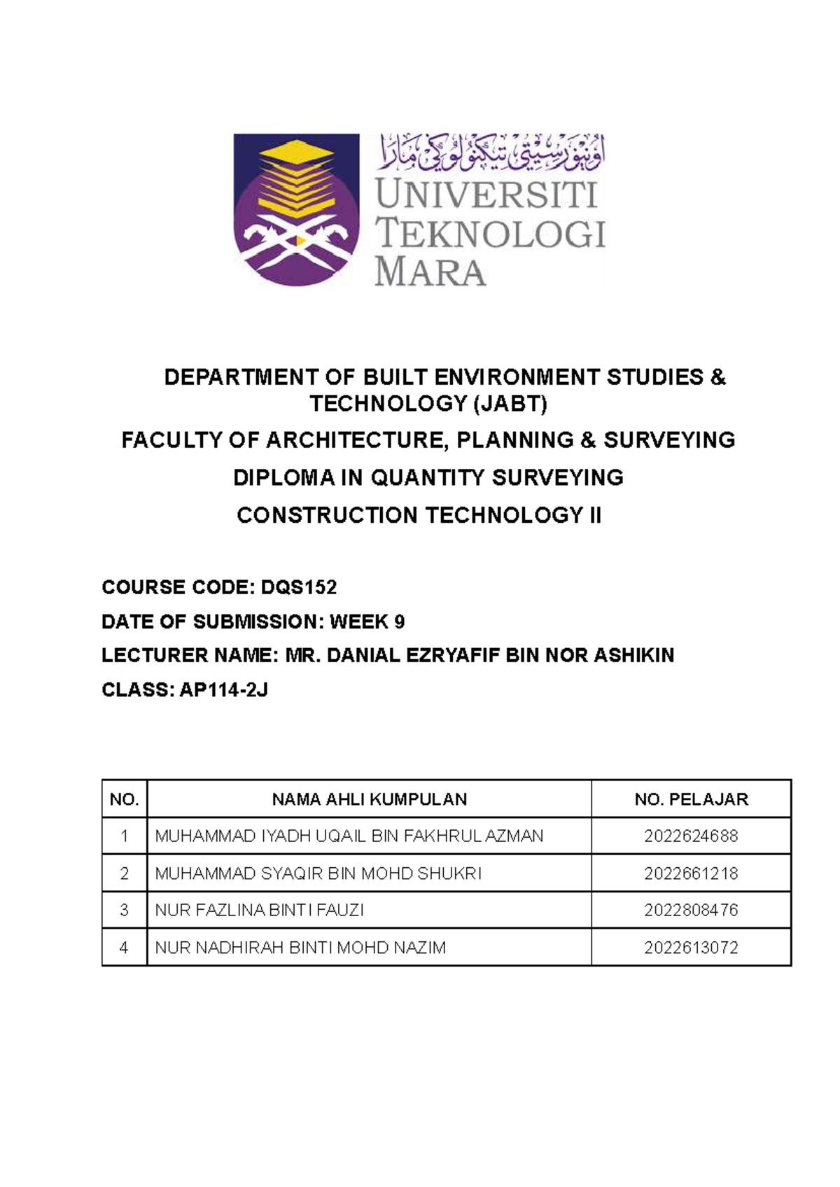 DQS152 Construction technology II case study report on finishes - Studocu