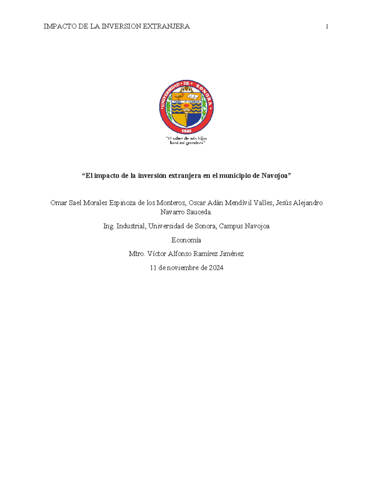 Impacto inversión extranjera en Navojoa - IMPACTO DE LA INVERSION ...
