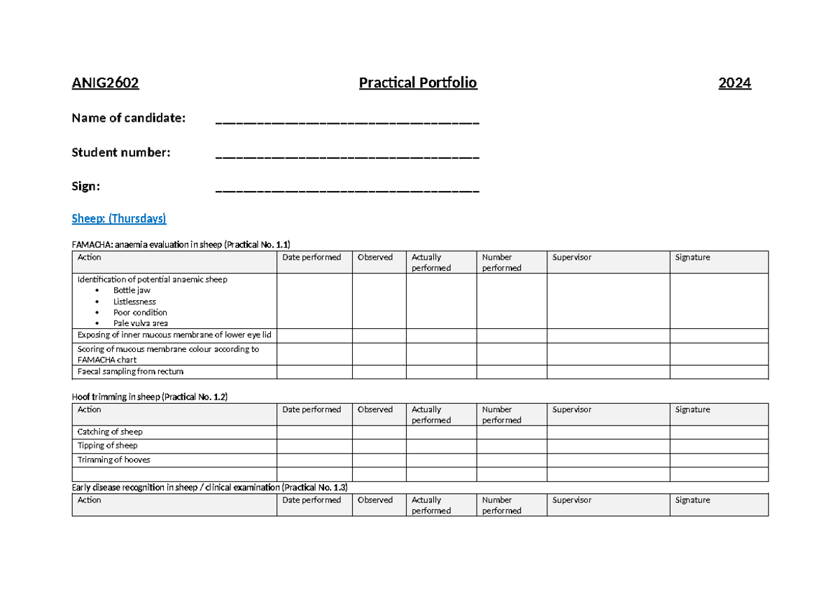 Practical Portfolio ANIG2602 2025 Proefplaas - ANIG2602 Practical ...