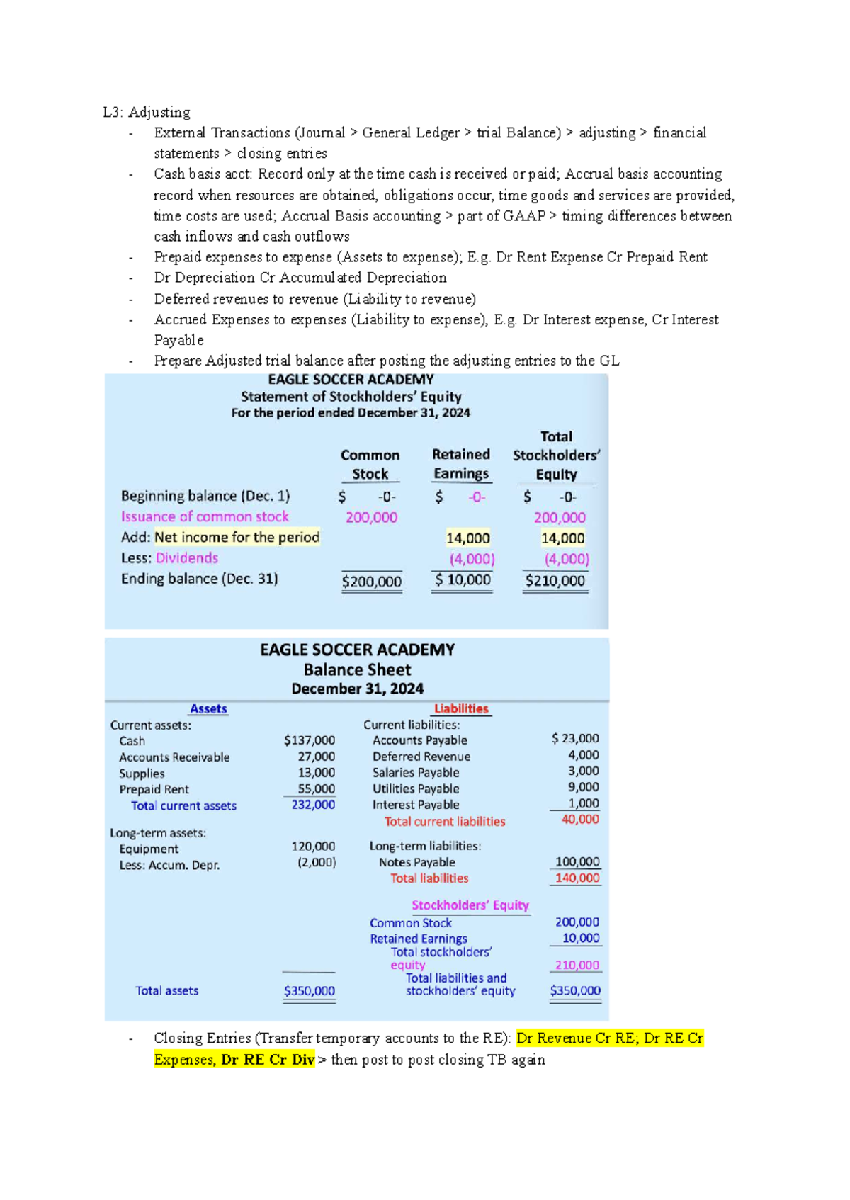 Acct L3: Adjusting External Transactions - Lecture Summary Notes - Studocu