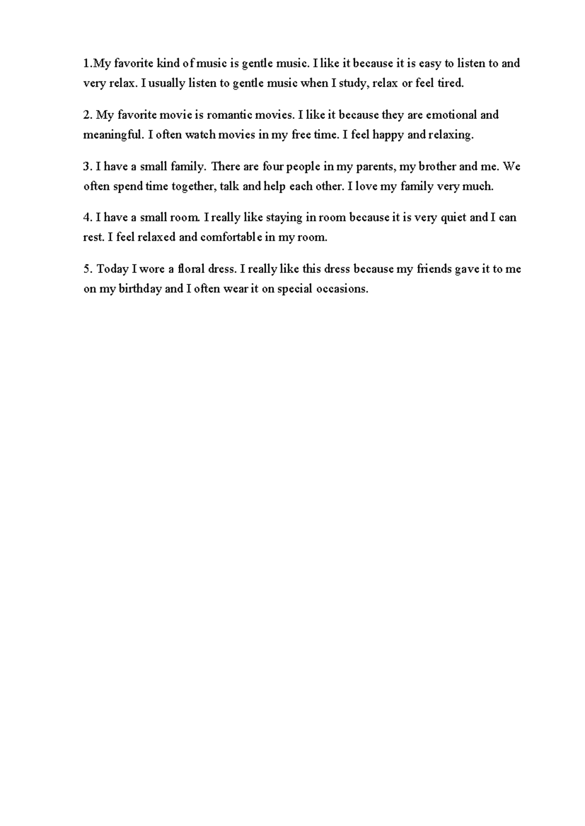 Speaking - My Favorite Things and Personal Reflections - Studocu