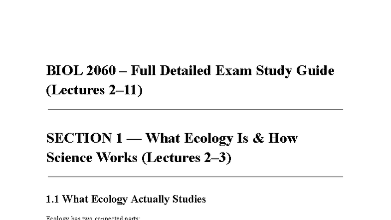 Ecology BIOL 2060 Final Exam Study Guide: Key Concepts & Interactions ...